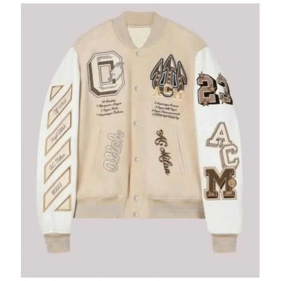 AC Milan Off White Varsity Jacket White Varsity Jacket