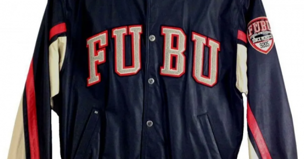 Mens FUBU Blue Leather Varsity Jacket
