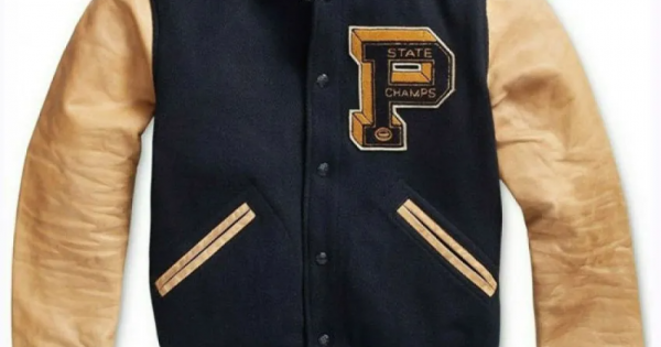 Mens State Champs Blue and Brown Varsity Jacket