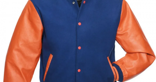Mens Varsity Orange and Royal Blue Letterman Jacket